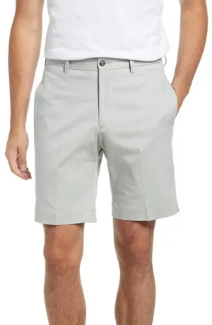 Berle Charleston Flat Front Stretch Poplin Shorts - Light Grey