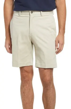 Berle Charleston Flat Front Stretch Poplin Shorts - Stone