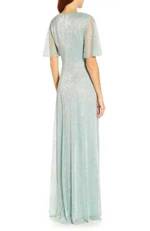Adrianna Papell Metallic Mesh A-line Gown