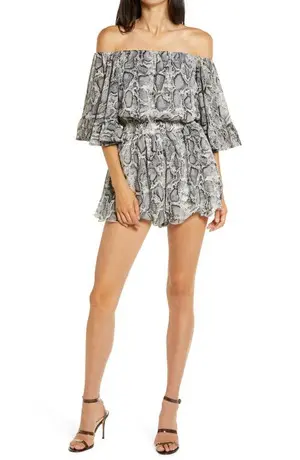 Endless Rose Off The Shoulder Ruffle Sleeve Romper - Snake Skin