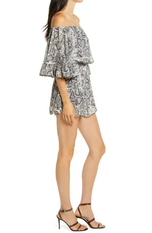 Endless Rose Off The Shoulder Ruffle Sleeve Romper - Snake Skin