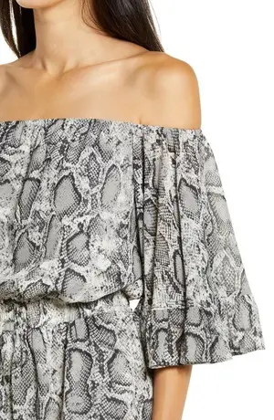 Endless Rose Off The Shoulder Ruffle Sleeve Romper - Snake Skin