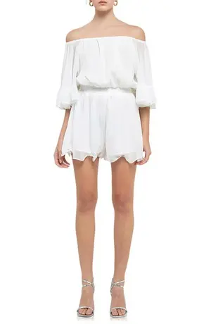 Endless Rose Endless Rose Off The Shoulder Ruffle Sleeve Romper White