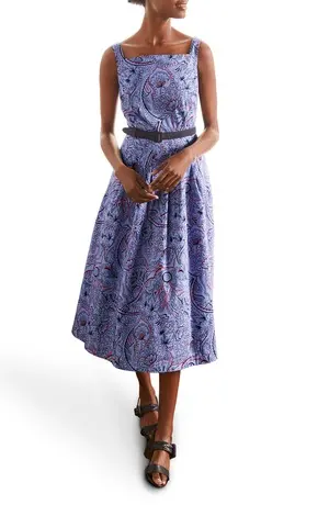 boden aubrey cotton midi dress Boden Aubrey Paisley Cotton Midi Dress In Hazy Blue Paisley Delight - 58%  Off
