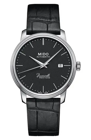 MIDO Baroncelli Heritage Automatic Leather Strap Watch - Black/ Silver