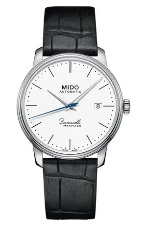 MIDO Baroncelli Heritage Automatic Leather Strap Watch - Black/white/silver