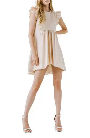English Factory Mixed Media Ruffle Dress - Beige