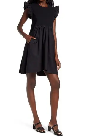 English Factory Mixed Media Ruffle Dress - Black