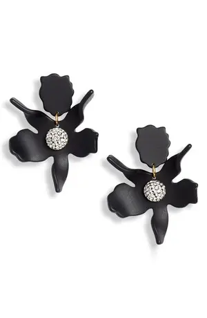 Lele Sadoughi Small Crystal Lily Drop Earrings - Jet