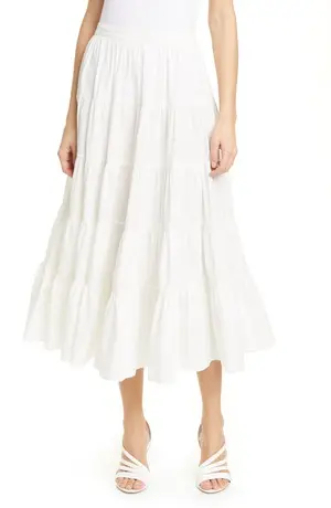 Ulla Johnson Sylvie Tiered Cotton Midi Skirt