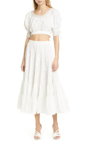 Ulla Johnson Sylvie Tiered Cotton Midi Skirt