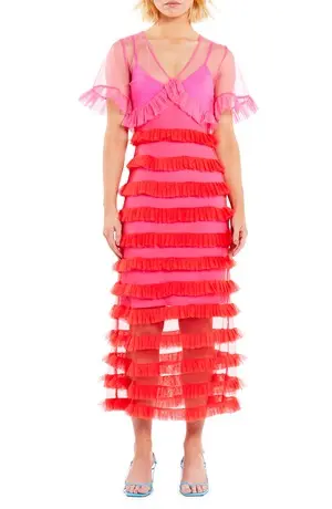 NEVER FULLY DRESSED Kate Sheer Pleated Ruffle Dress