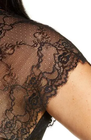 COQUETTE Dotted And Floral Lace Romper - Black