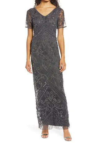 Pisarro Nights Beaded Mesh Gown