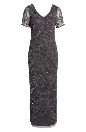 Pisarro Nights Beaded Mesh Gown