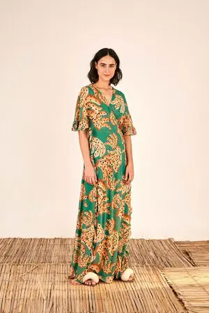 Farm Rio Green Raining Bananas Maxi Wrap Dress In Multi - 50% Off |  Editorialist