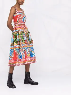 Dolce & Gabbana Carretto-print Flared Midi Dress