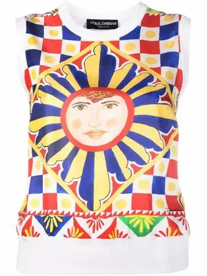 Dolce & Gabbana Carretto-print Silk Top - White