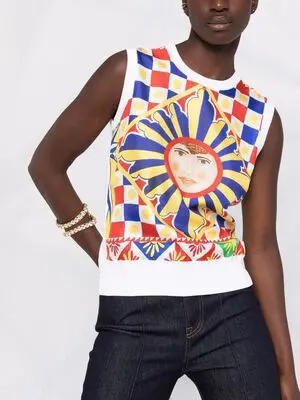 Dolce & Gabbana Carretto-print Silk Top - White