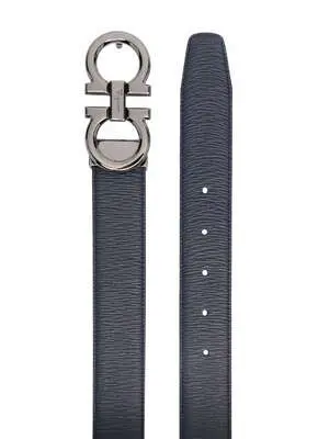 FERRAGAMO Gancini Buckle Leather Belt - Blue