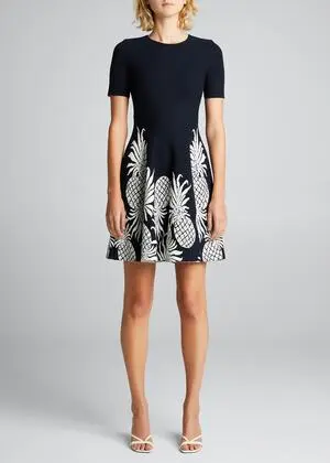Oscar De La Renta Pineapple-Print Knit Dress - Navyivory