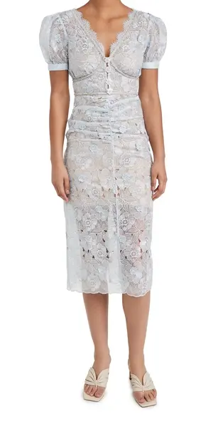 self portrait white 3d flower lace midi dress White Tulle Lace Midi Dress