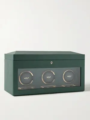 Wolf Pebble-grain Vegan Leather Triple Watch Winder - Green