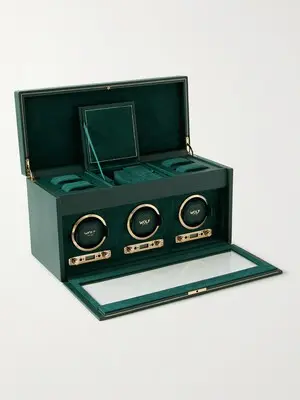 Wolf Pebble-grain Vegan Leather Triple Watch Winder