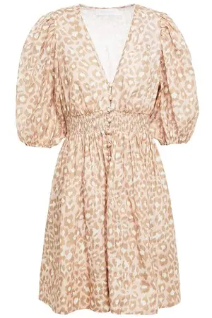 zimmermann carnaby floral-print linen mini dress ZIMMERMANN Carnaby Floral-Print V-Neck Linen Mini Dress