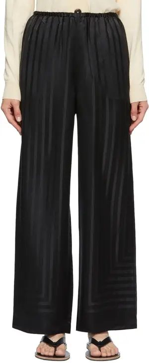 TOTEME TOTEME Black Silk Monogram Beach Lounge Pants - 200 Black