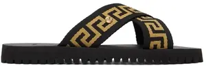 Versace Versace Navy & White Nastro Greca Sandals D4dov Black/brown
