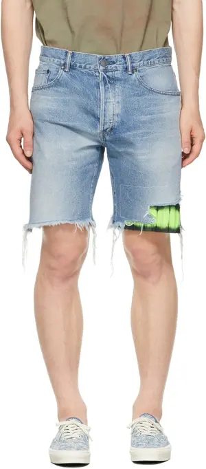 John Elliott John Elliott Blue Denim Bozeman Shorts - Agassi