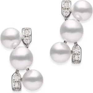 Mikimoto Cluster Cultured Pearl Diamond Earrings