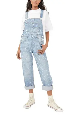 Free People We The Free Ziggy Denim Overalls Bleach Splatter Perf