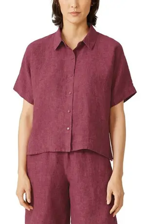 Eileen Fisher Organic Linen Short-Sleeve Shirt Berry