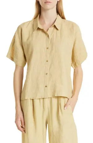 Eileen Fisher Organic Linen Short-Sleeve Shirt Butter