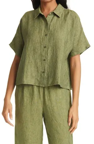 Eileen Fisher Organic Linen Short-Sleeve Shirt Corin