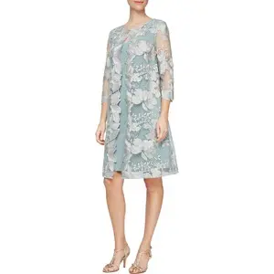 Alex Evenings Embroidered Mock Jacket Cocktail Dress - Ice Sage
