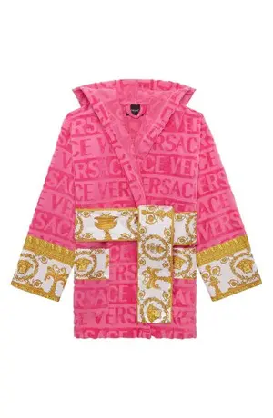 Versace Barocco Hooded Short Bathrobe Fuxia