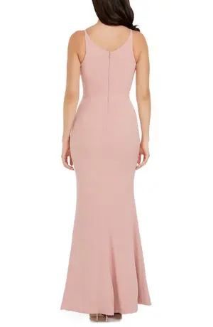 Dress The Population Iris Slit Crepe Gown - Blush