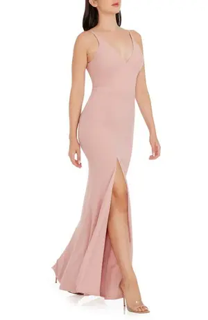 Dress The Population Iris Slit Crepe Gown - Blush