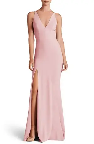 Dress The Population Iris Slit Crepe Gown - Blush