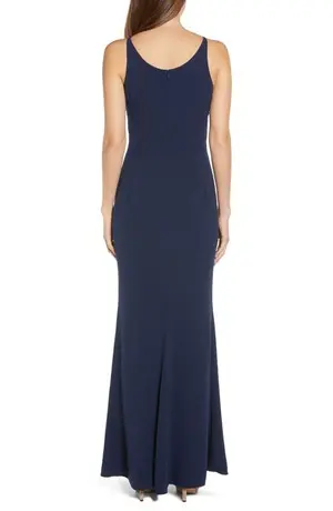 Dress The Population Iris Slit Crepe Gown - Midnight Blue