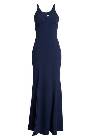 Dress The Population Iris Slit Crepe Gown - Midnight Blue
