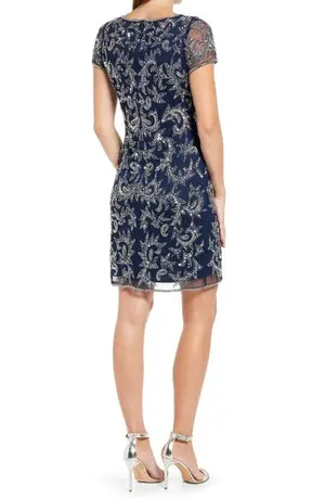 Pisarro Nights Beaded Mesh Cocktail Dress
