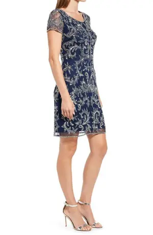 Pisarro Nights Beaded Mesh Cocktail Dress