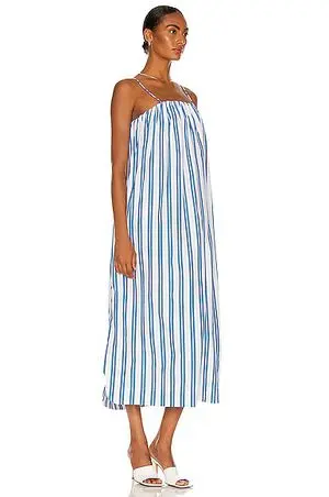 GANNI Stripe Cotton Dress In Blue