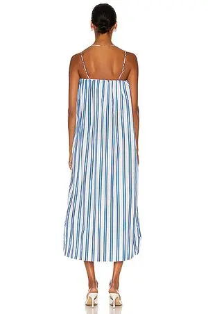 GANNI Stripe Cotton Dress In Blue