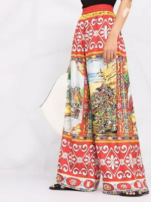 Dolce & Gabbana Carretto-print Silk Trousers