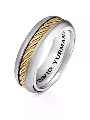David Yurman 18kt Yellow Gold And Sterling Cable Inset Band Ring